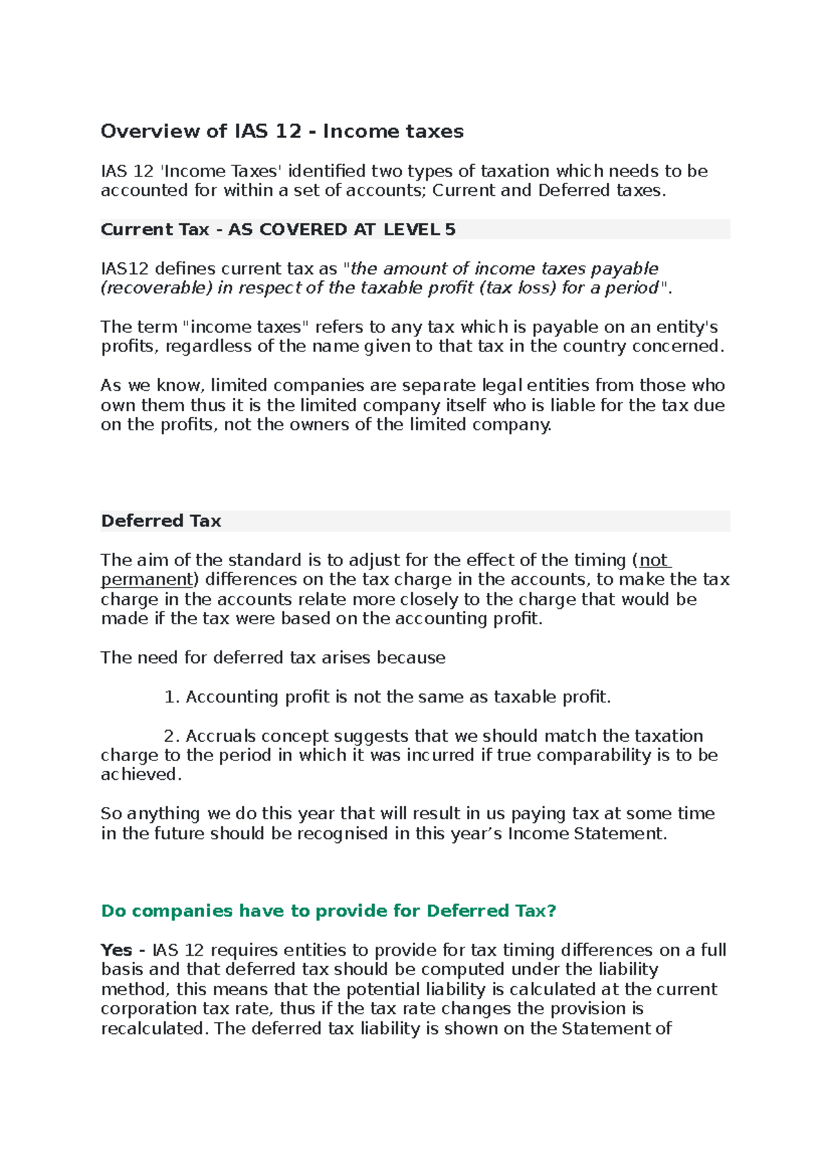 Deffered TAX university notes - Overview of IAS 12 - Income taxes IAS ...