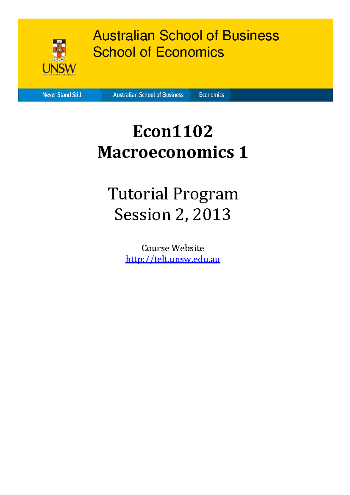 Tutorial Questions - Week 1 - Australian School of Business School of ...