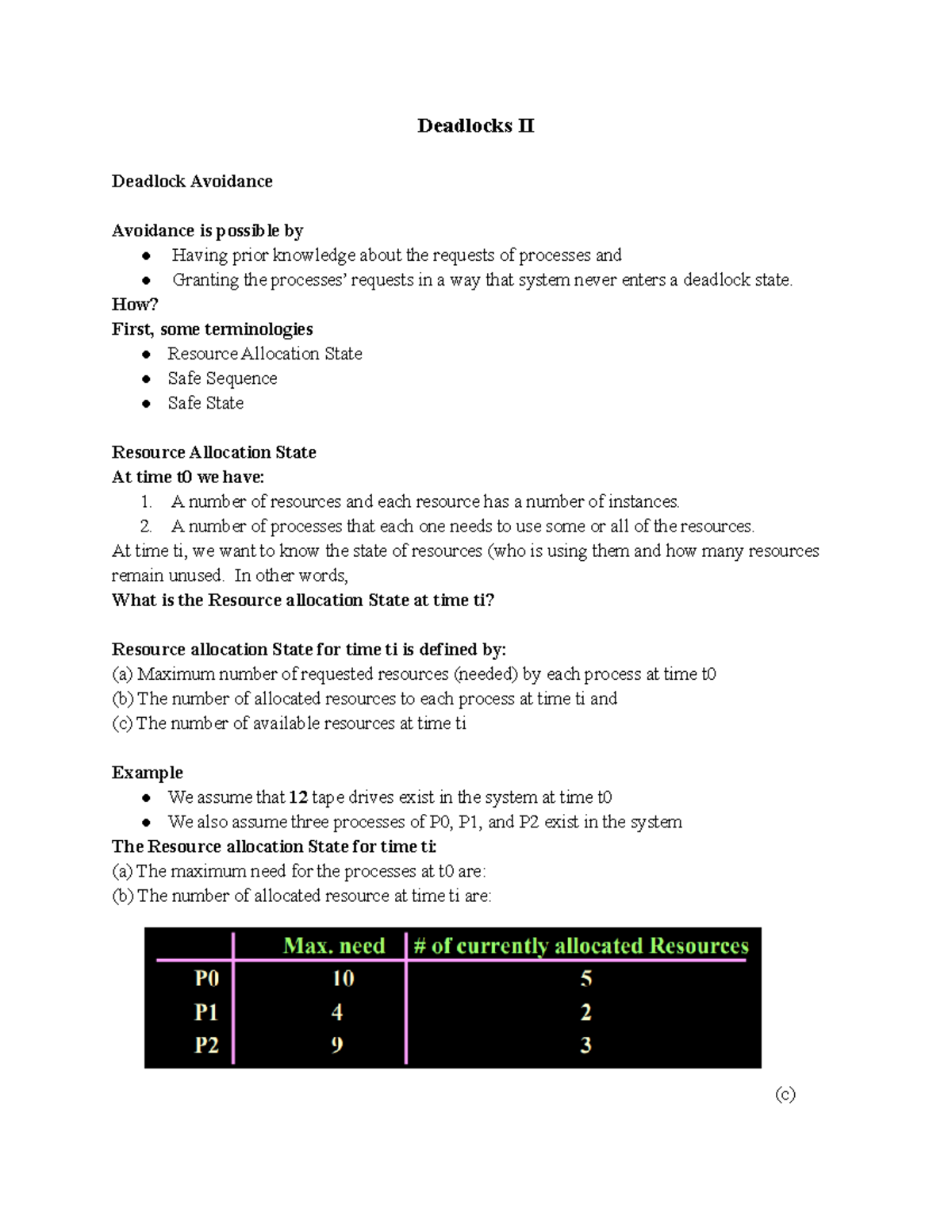 Deadlocks II - Introduction to Operating Systems - CSCI 3341 - Dr. Hashimi - Final Exam: May ...