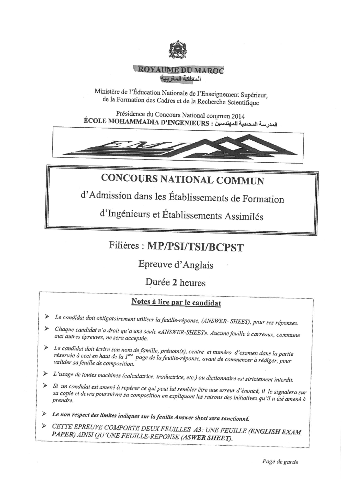 CNC 2014 - MP pour CPGE - ROYAUME DUMAROO astall Ministère de Nationale ...