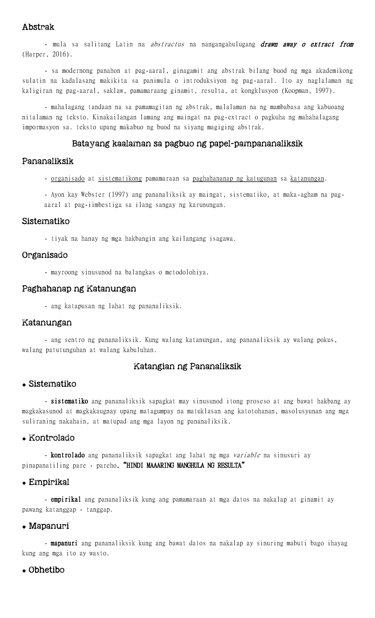 Summary kabanata about pananaliksik - Abstrak - mula sa salitang Latin ...