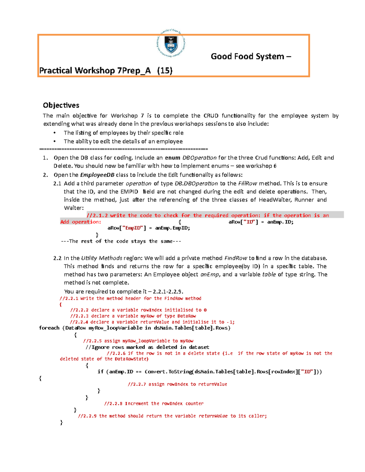 Workshop 7Prep A - Good Food System Practical Workshop 7Prep_A (15 ...
