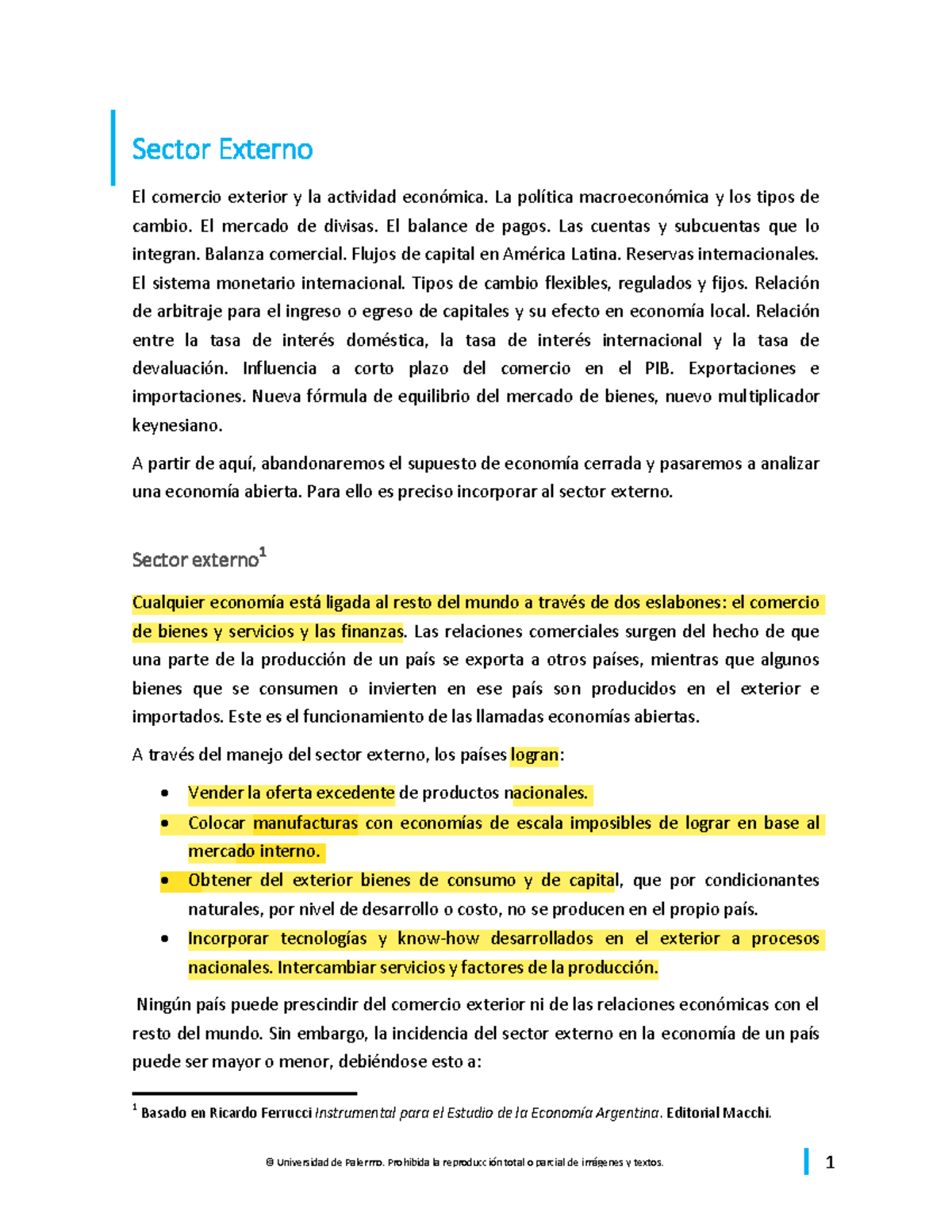 M7 Sector Externo - Apunte de clase - Sector Externo El comercio ...