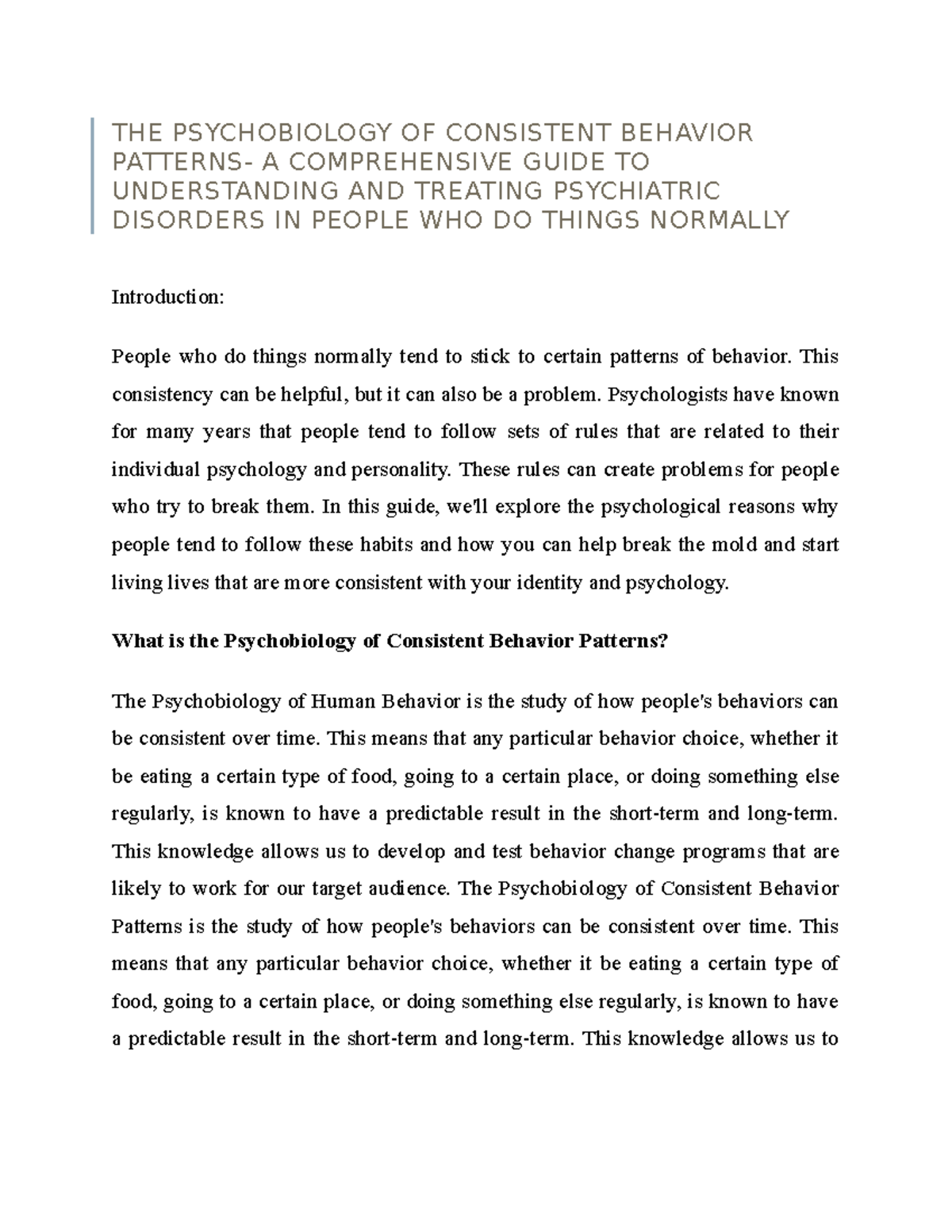 THE Psychobiology OF Consistent Behavior Patterns- A Comprehensive ...