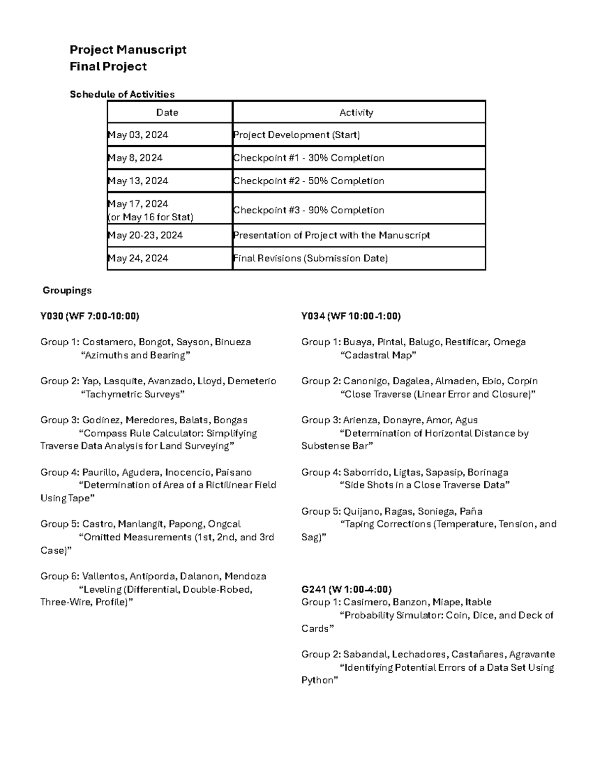 Project-Manuscript - Project Manuscript Final Project Schedule of ...