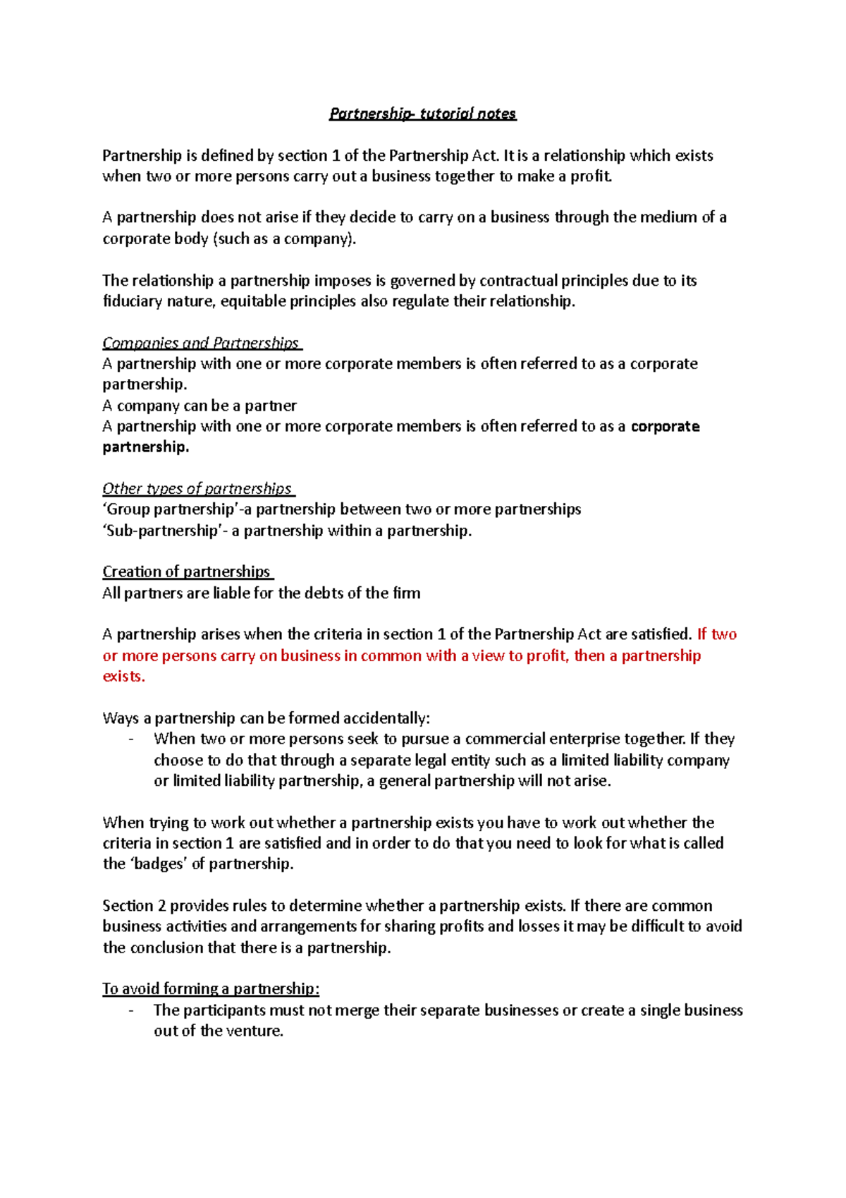 Partnership Tutorial Notes - Partnership- tutorial notes Partnership is ...