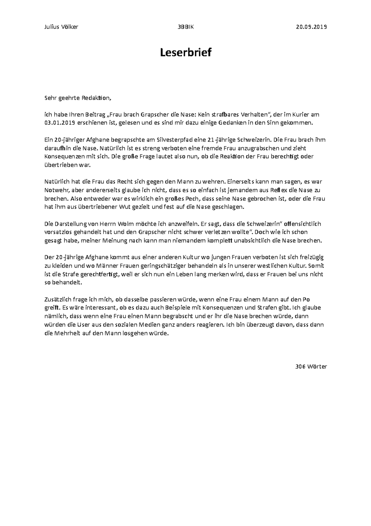 Leserbrief Deutschunterricht Reden Schreiben Lesen - Julius Völker ...