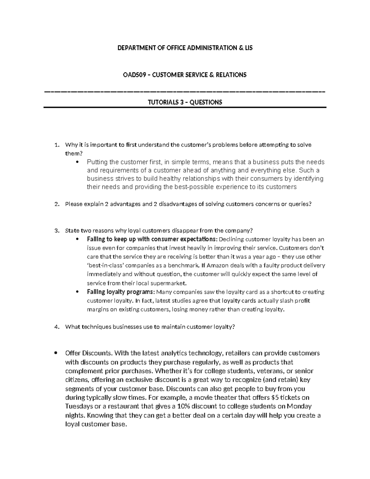 OAD509 - Tutorial 3 - DEPARTMENT OF OFFICE ADMINISTRATION & LIS OAD509 ...