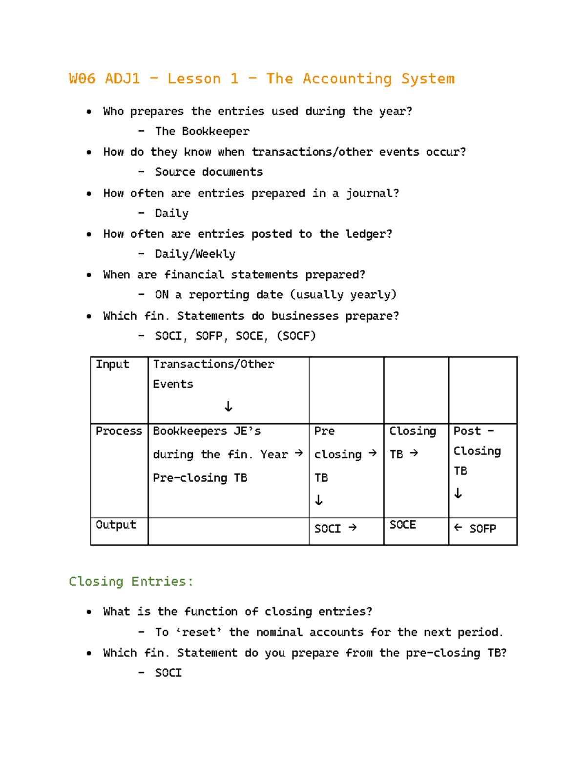 Adjustments Lectures Summary - W06 ADJ1 – Lesson 1 – The Accounting ...