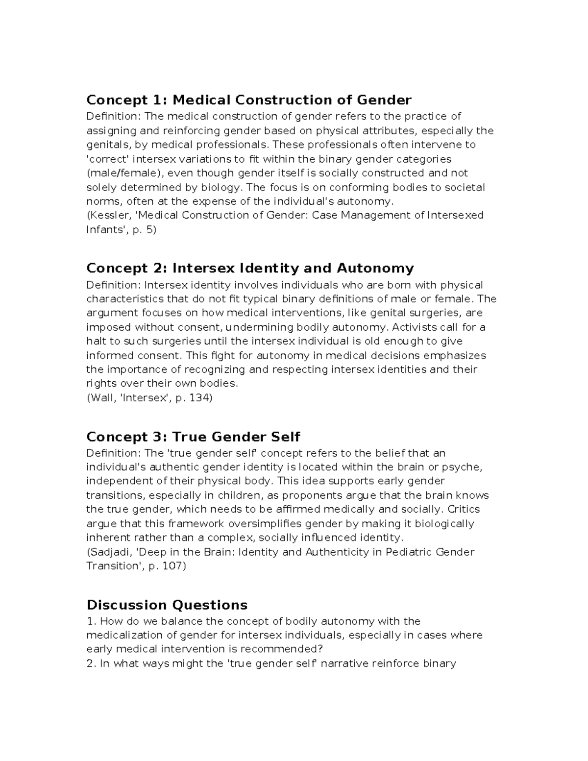 Weekly Concepts Arguments Gender Studies - Concept 1: Medical ...
