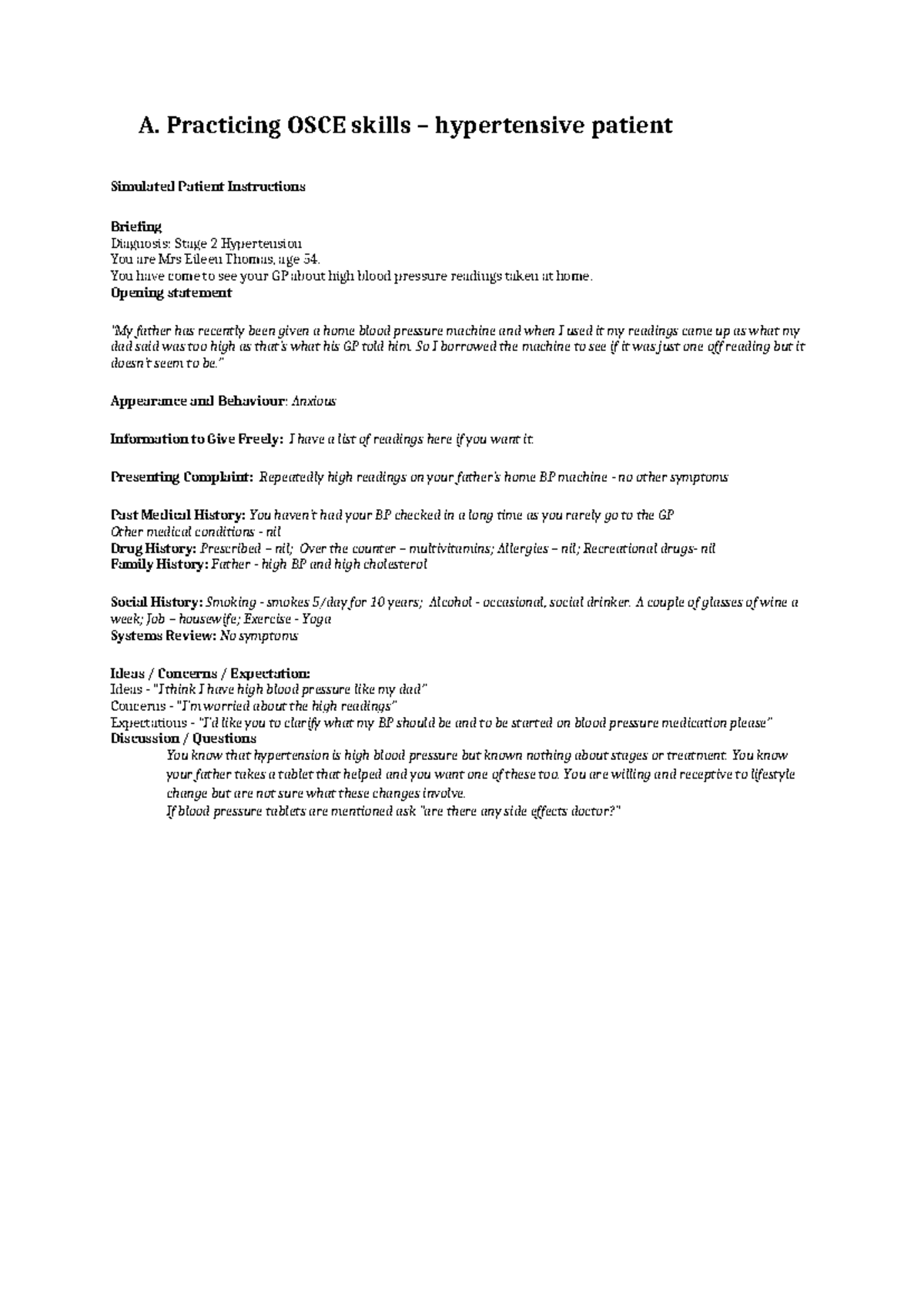 A. Practicing OSCE skills - Simulated Patient - A. Practicing OSCE ...