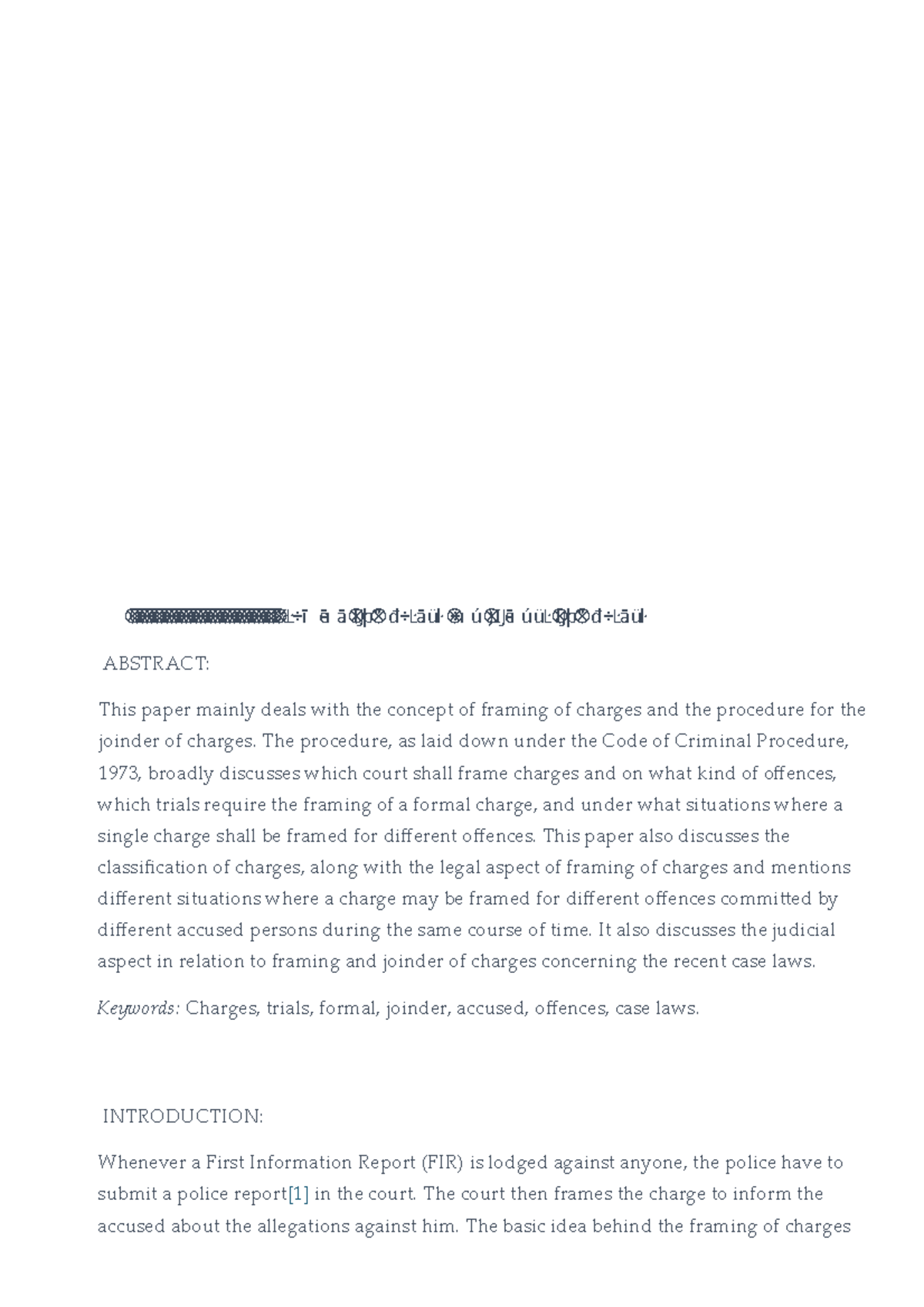 Framing of Charges and Joinder of Charges ...
