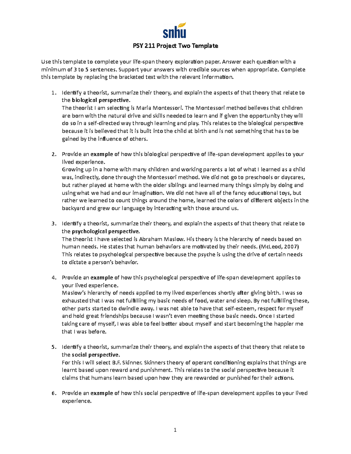 PSY 211 Project Two - Use this template to complete your life-span ...