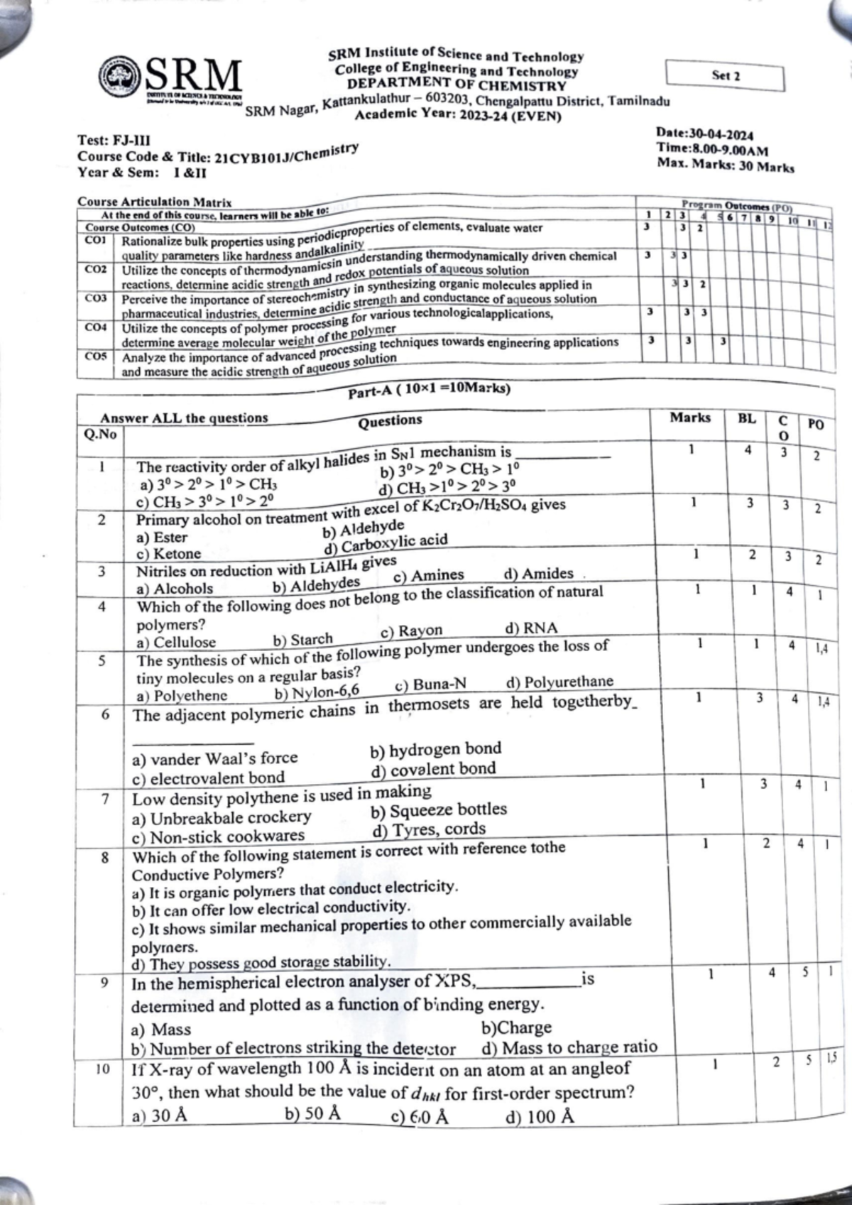 SET 2 CT3 chem - NOTES ABOUT THE UNITS OF CHEMISTRY. - • s!IM Institute ...