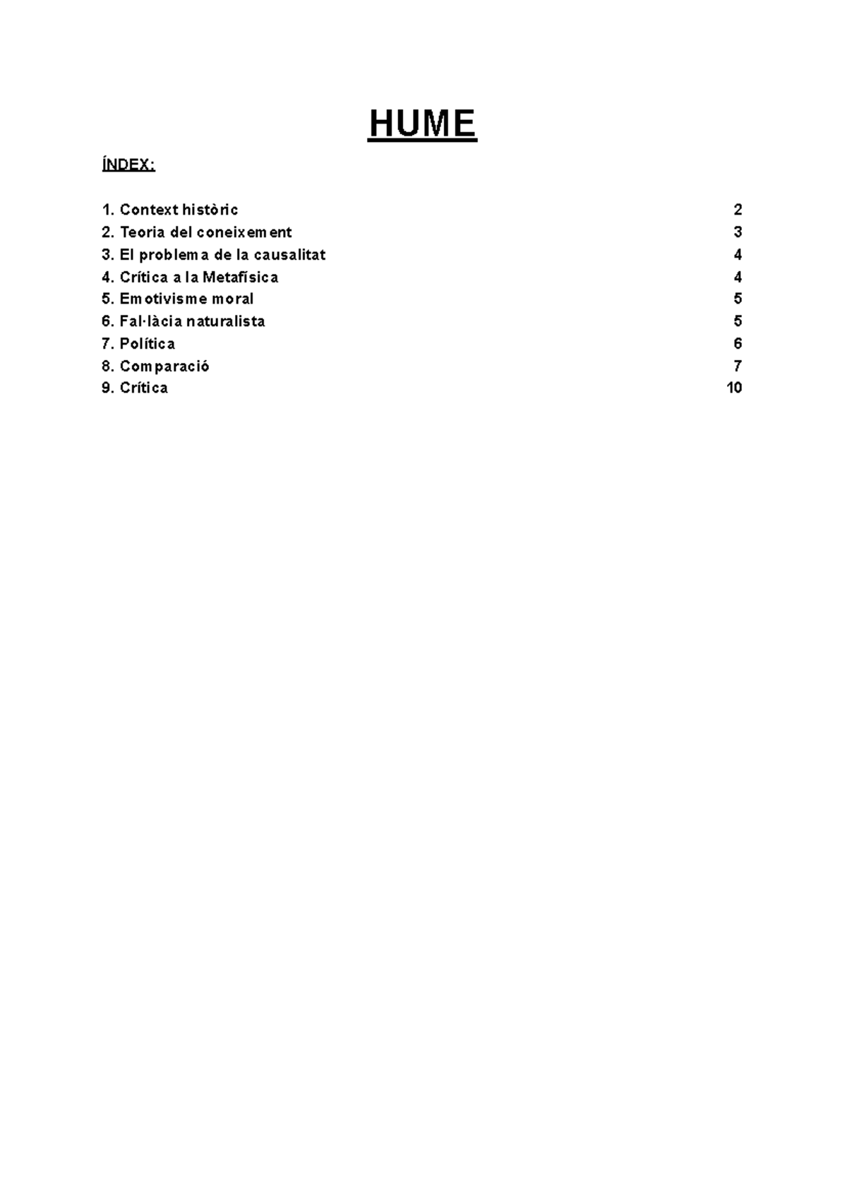 Apunts de Hume. 2 batx - HUME Context històric ÍNDEX: Teoria del ...