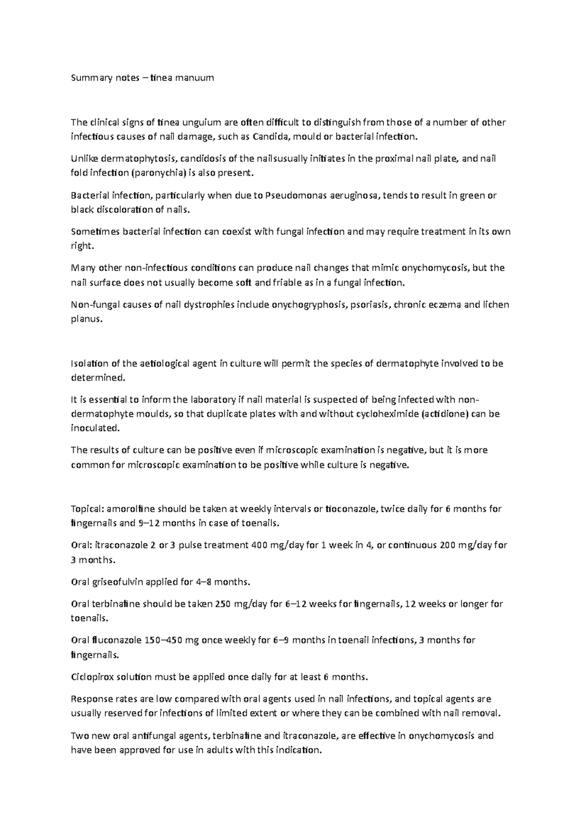 Summary notes – tinea manuum - Summary notes – tinea manuum The ...