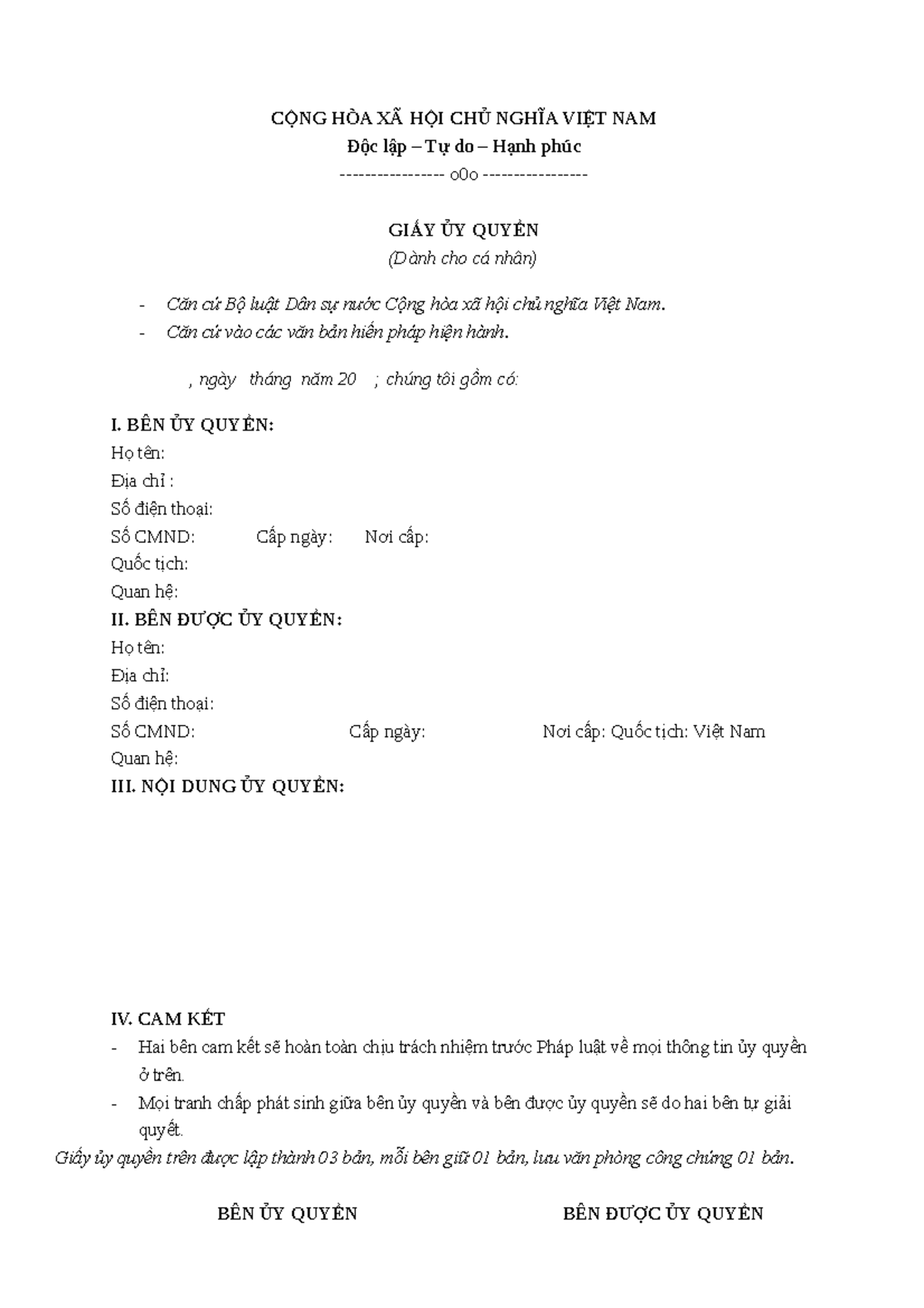 Giay-uy-quyen- ca-nhan - C NG HÒA XÃ H I CH NGHĨA VI T NAMỘỘỦỆ Đ c l p – T do – H nh phúcộậựạ ...