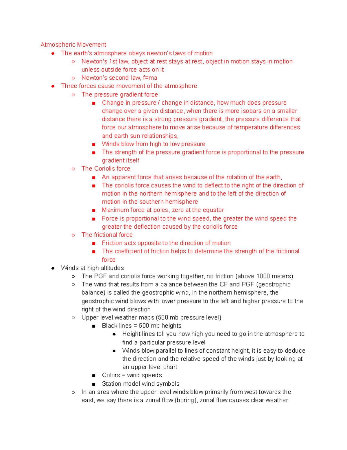 Meteorology study notes (57) - Atmospheric Movement The earth’s ...