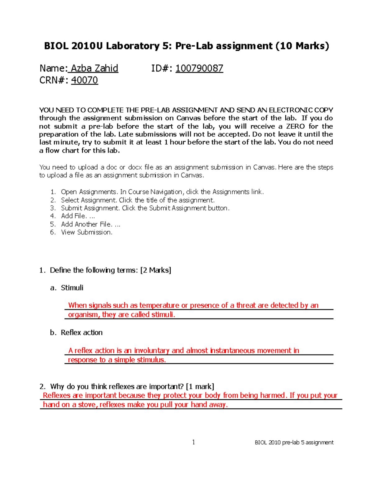 2010 lab 5 prelab assignment 2022 - BIOL 2010U Laboratory 5: Pre-Lab ...