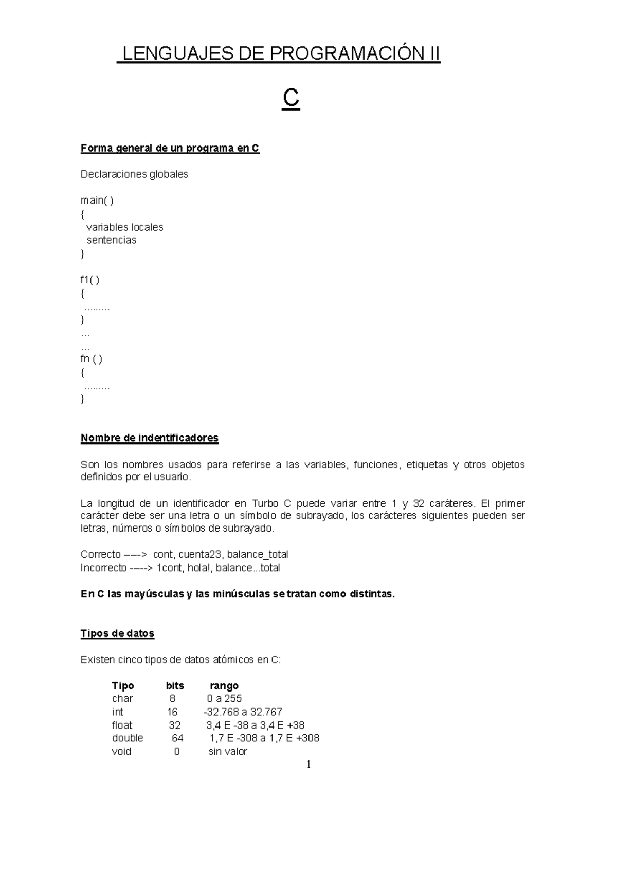 Lenguaje de programación C - LENGUAJES DE PROGRAMACIÓN II C Forma ...