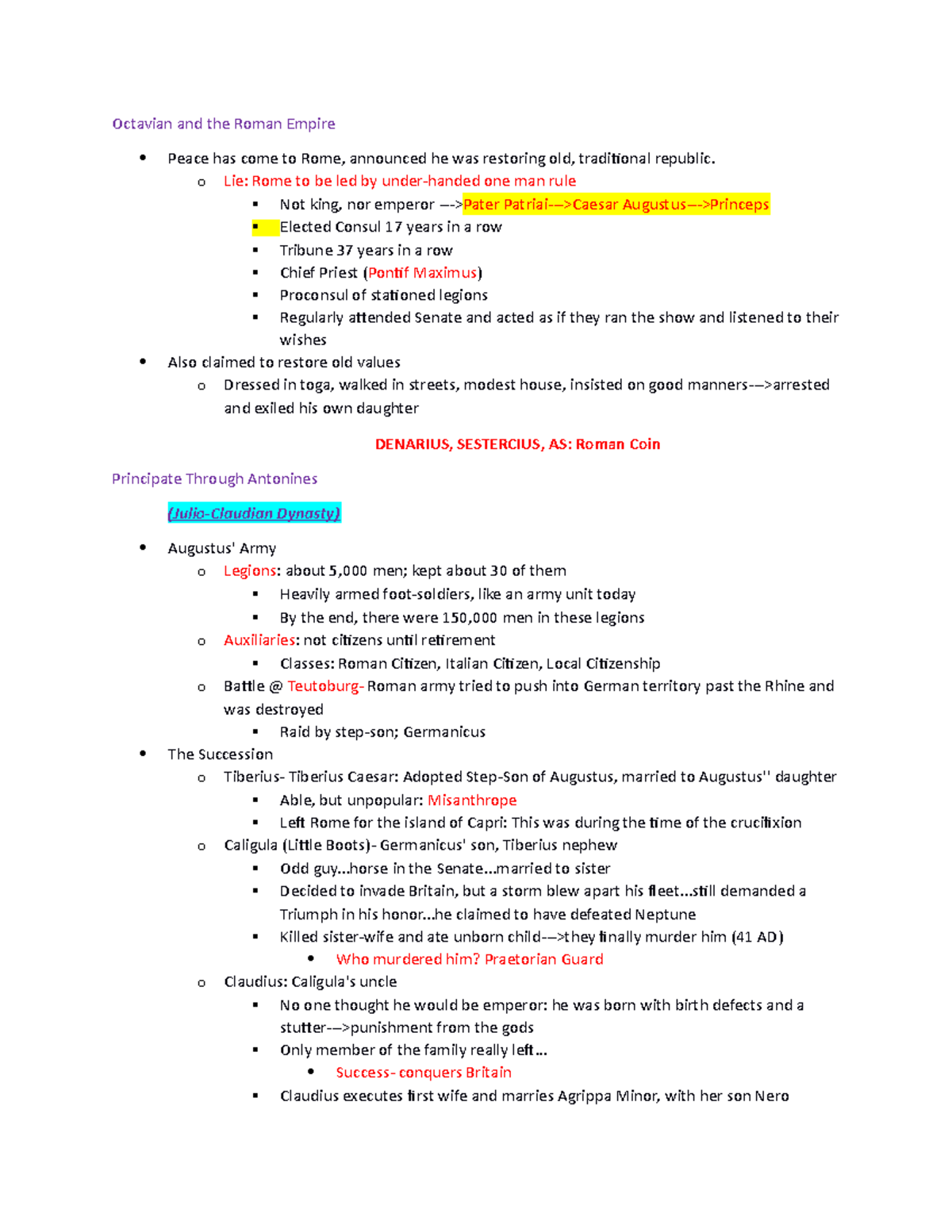 27BC-The Roman Empire - Lecture and reading notes - Octavian and the ...