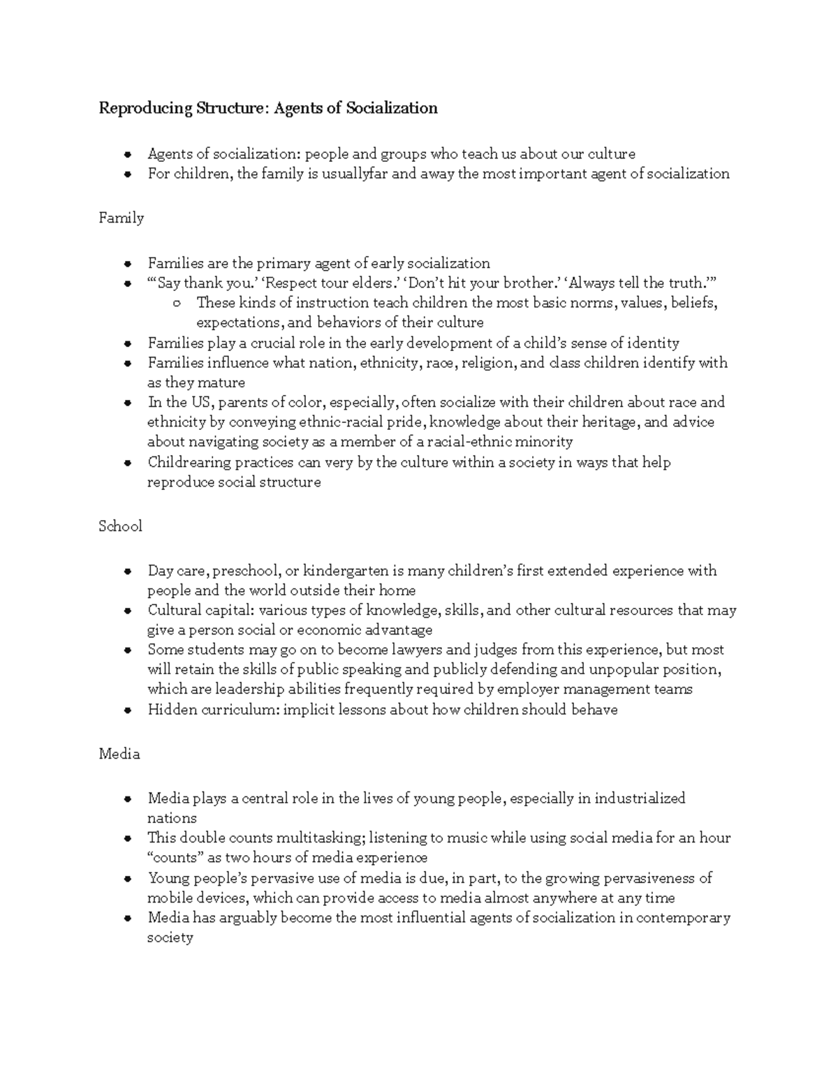 SOCL 2001 Ch. 6 - Chapter 6 notes - Reproducing Structure: Agents of ...