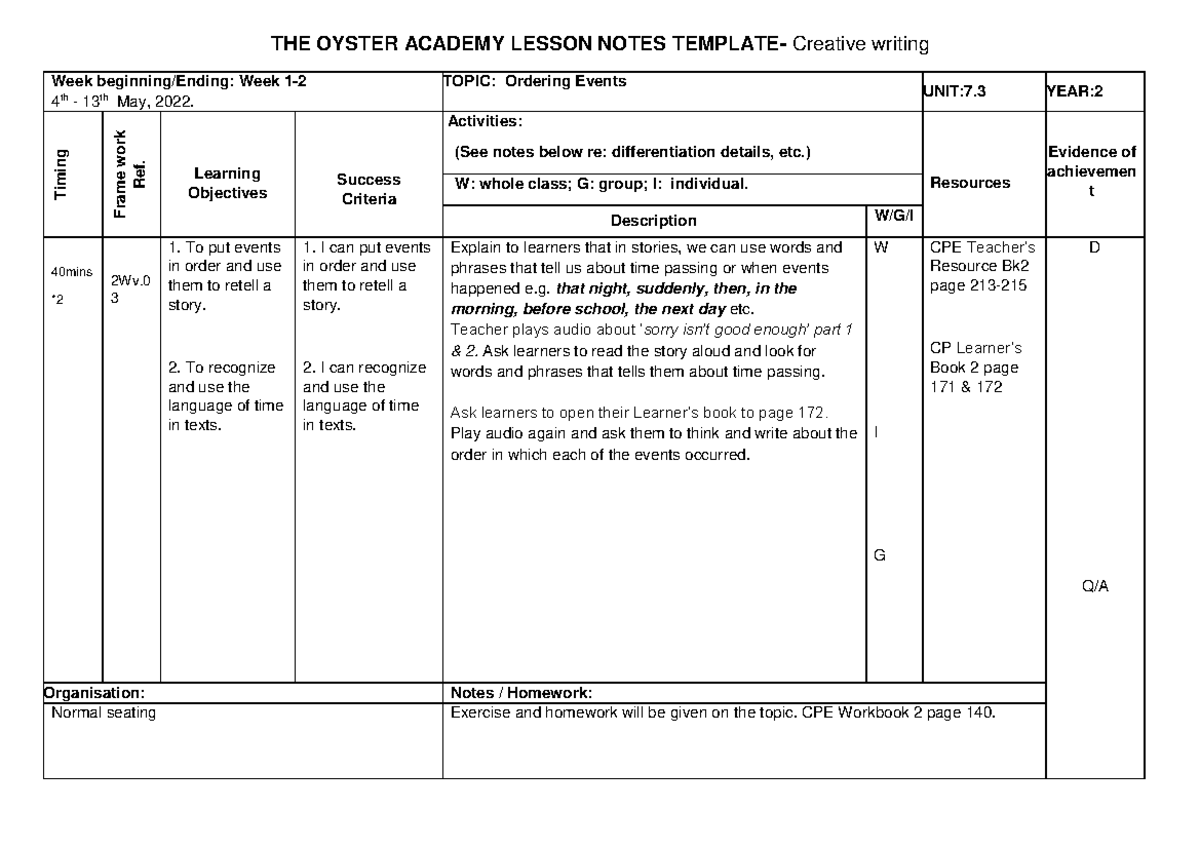 Lessonnote.teplate ob - THE OYSTER ACADEMY LESSON NOTES TEMPLATE ...