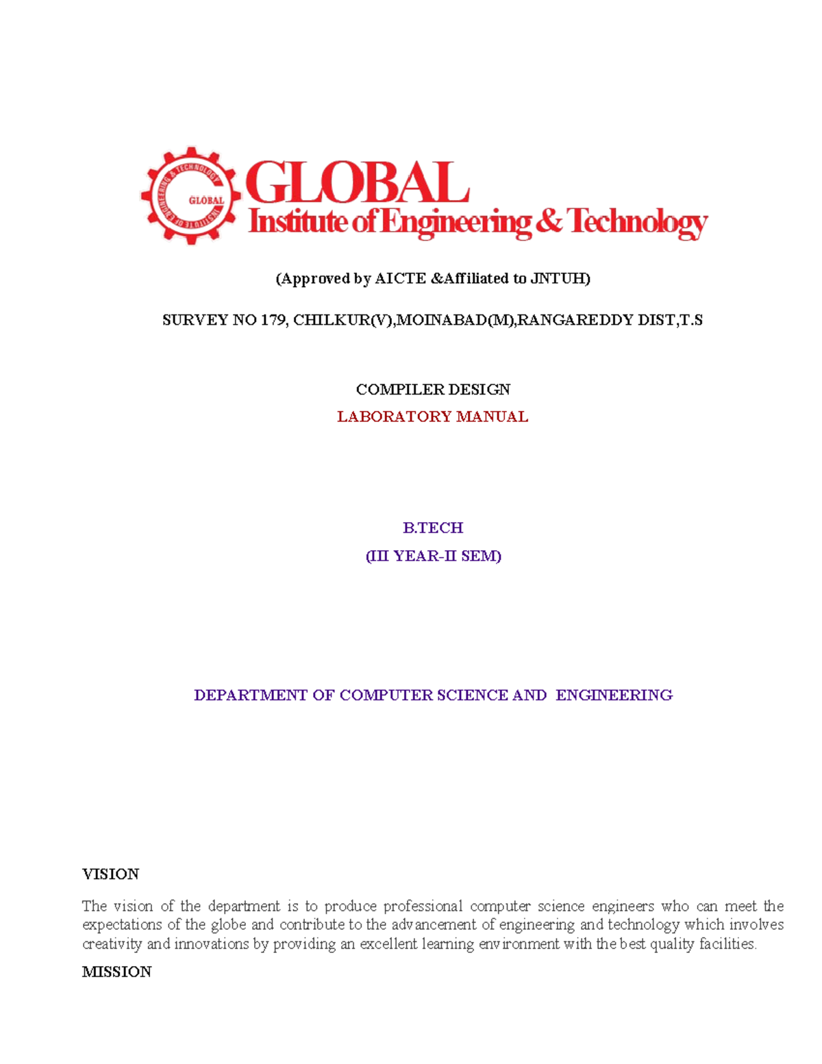 R18 CD LAB Manual - (Approved by AICTE &Affiliated to JNTUH) SURVEY NO 179, - Studocu