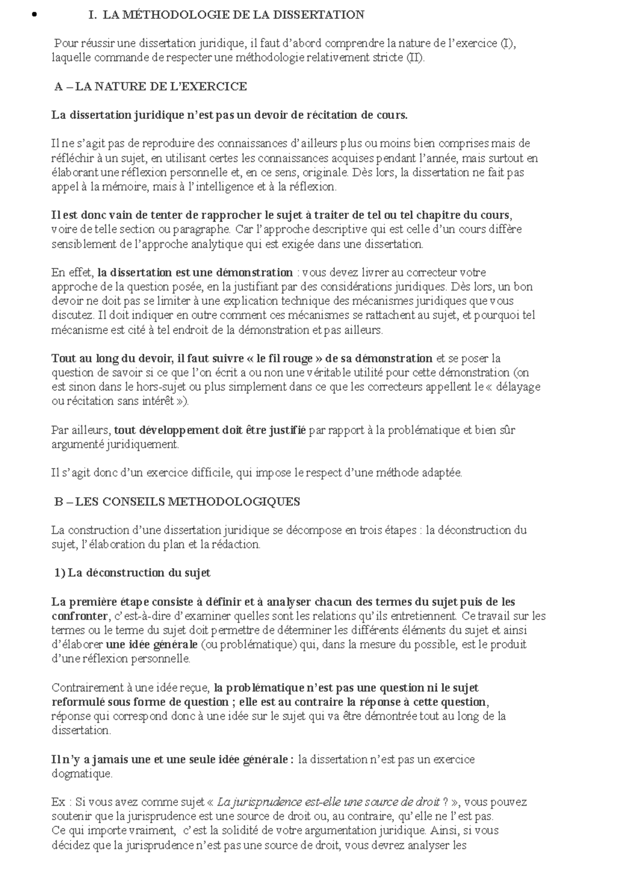 Methodologie dissertation - I. LA MÉTHODOLOGIE DE LA DISSERTATION Pour ...