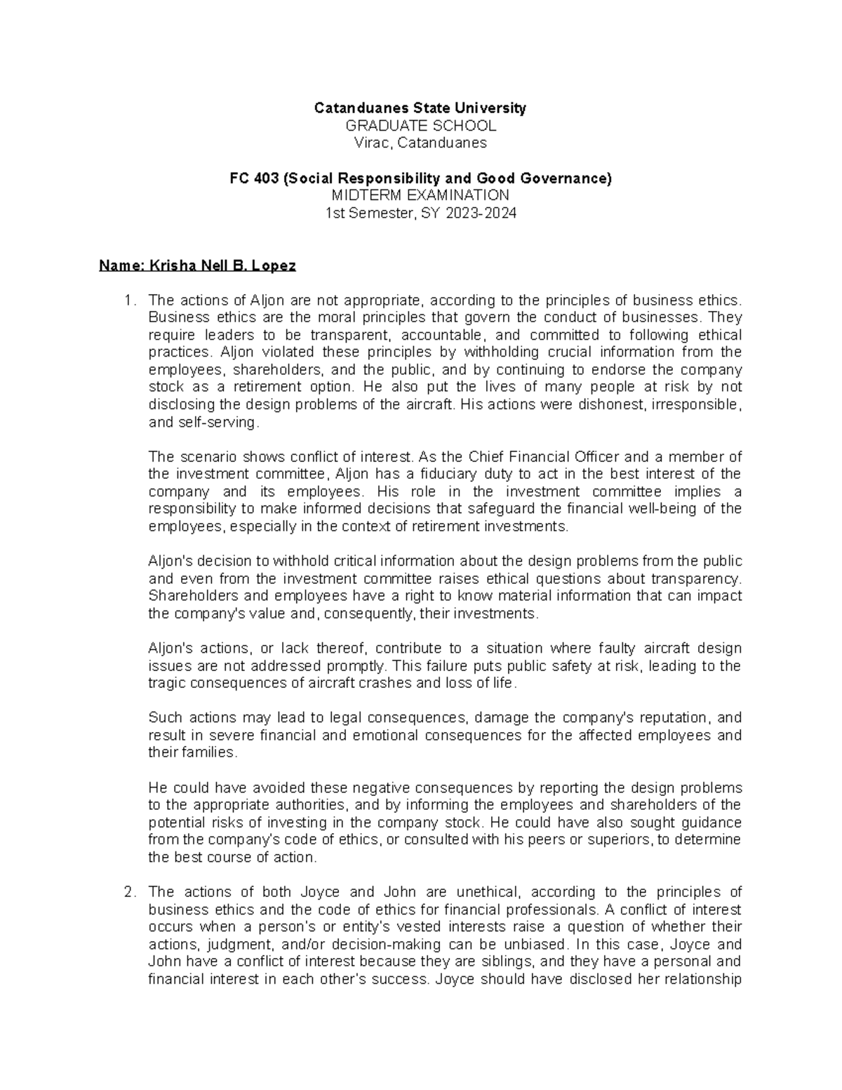 FC 403 - Midterm Examination (Lopez) - Catanduanes State University ...