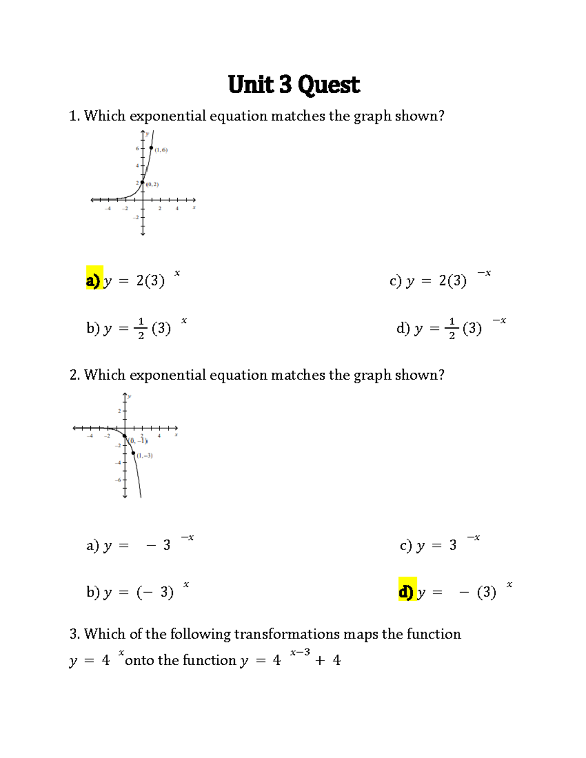 Unit 5 Quiz - Unit 5 Quiz - Unit 3 Quest Which exponential equation ...