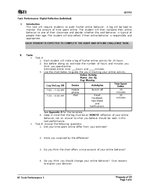 03 Worksheet 1(6) - laboratory exercises - GE 2301 03 Worksheet 1 ...