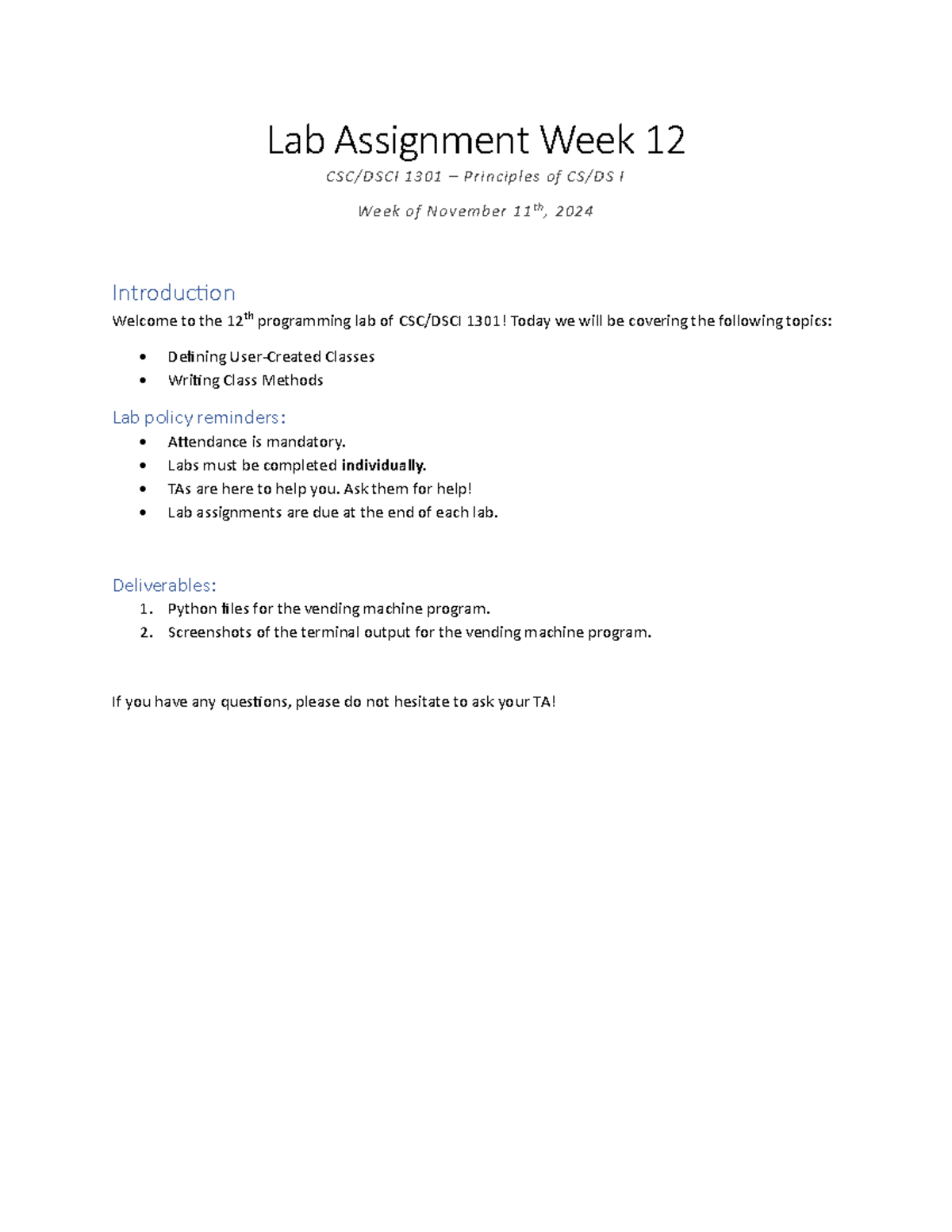 Lab Assignment Week 12 - Instructions - Lab Assignment Week 12 CSC/DSCI 1301 – Principles of CS ...