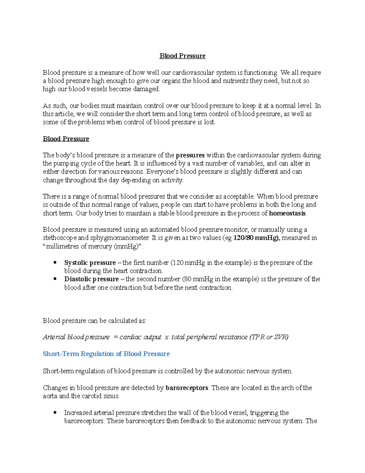 Lecture 3 Hypertension Study Guide - Blood Pressure Blood pressure is a ...