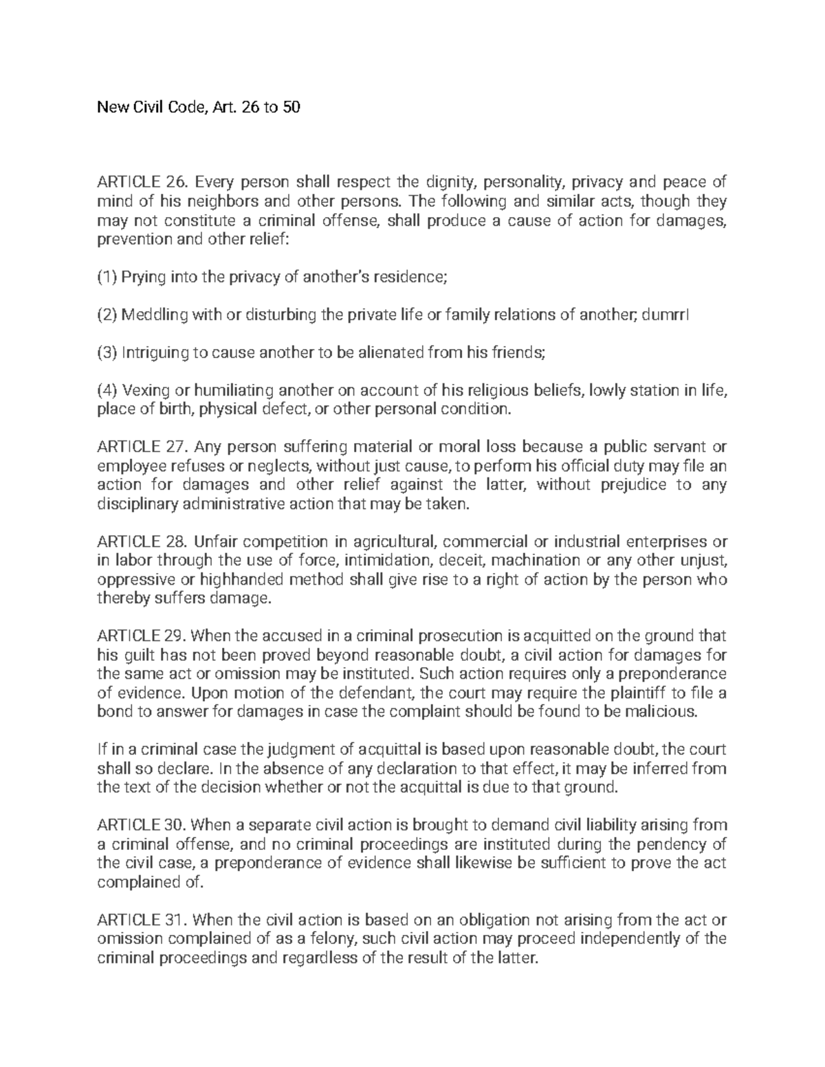 New Civil Code, Art. 26 to 50 - New Civil Code, Art. 26 to 50 ARTICLE ...