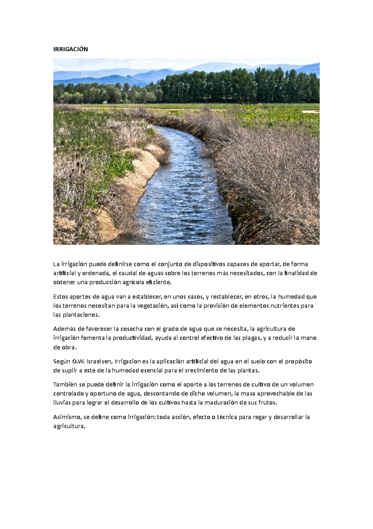 Tipos de Irrigaciones - IRRIGACIÓN La irrigación puede definirse como ...
