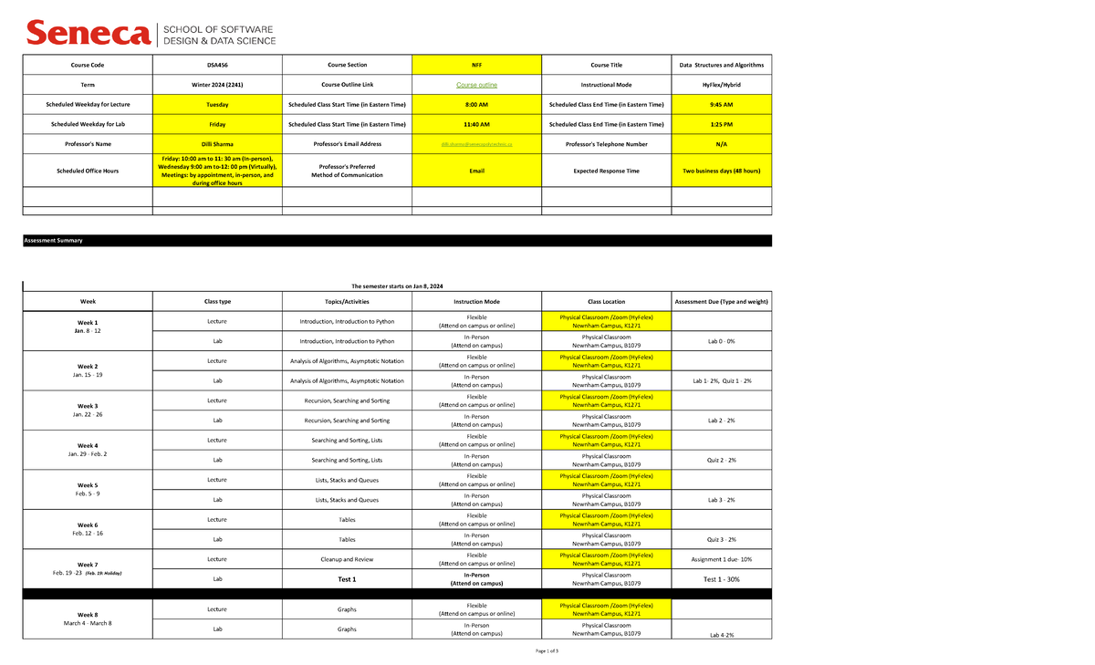 DSA456 NFF Addendum Winter 2024 - Course Code DSA456 Course Section NFF Course Title Data ...