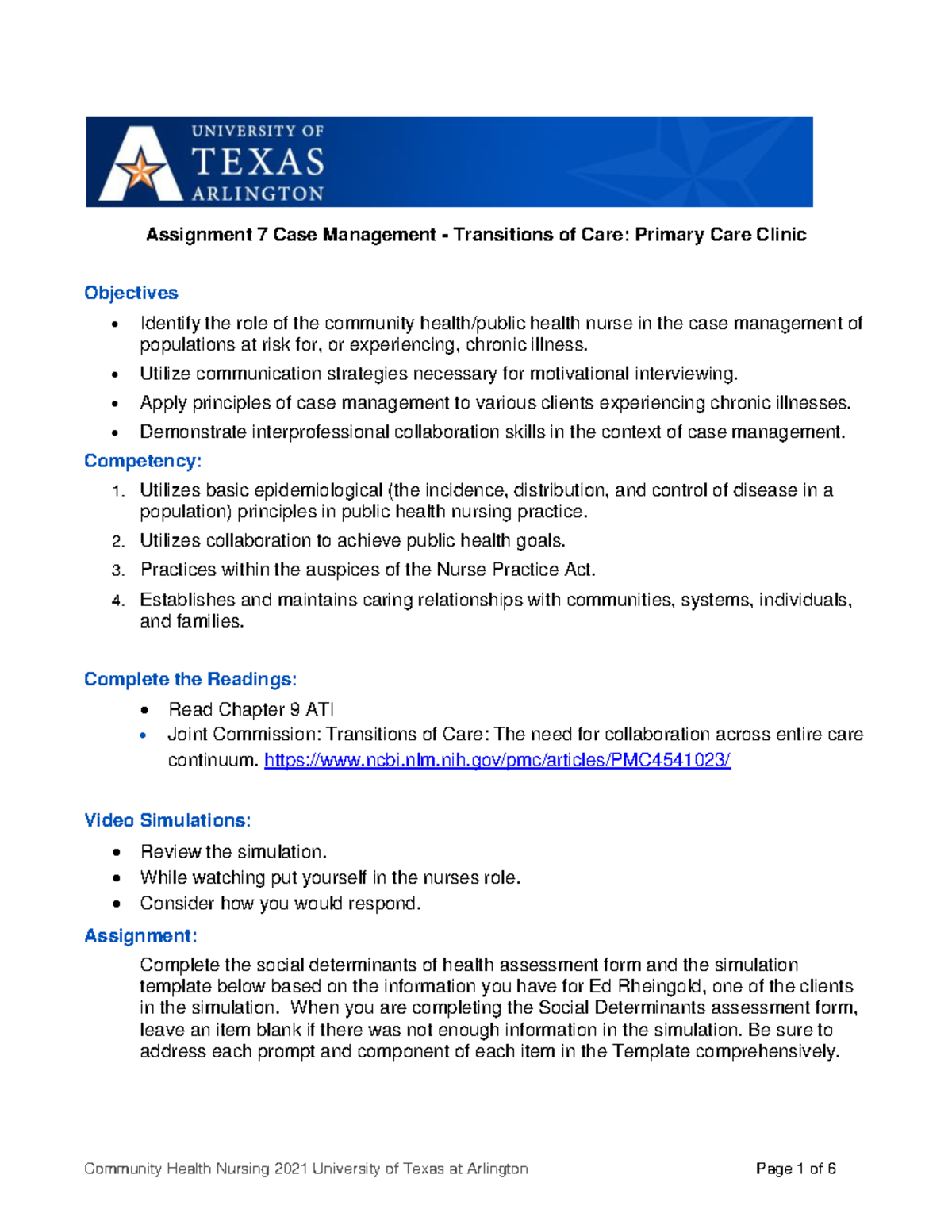 Mod 7 - Week 5 assignment - Assignment 7 Case Management - Transitions ...