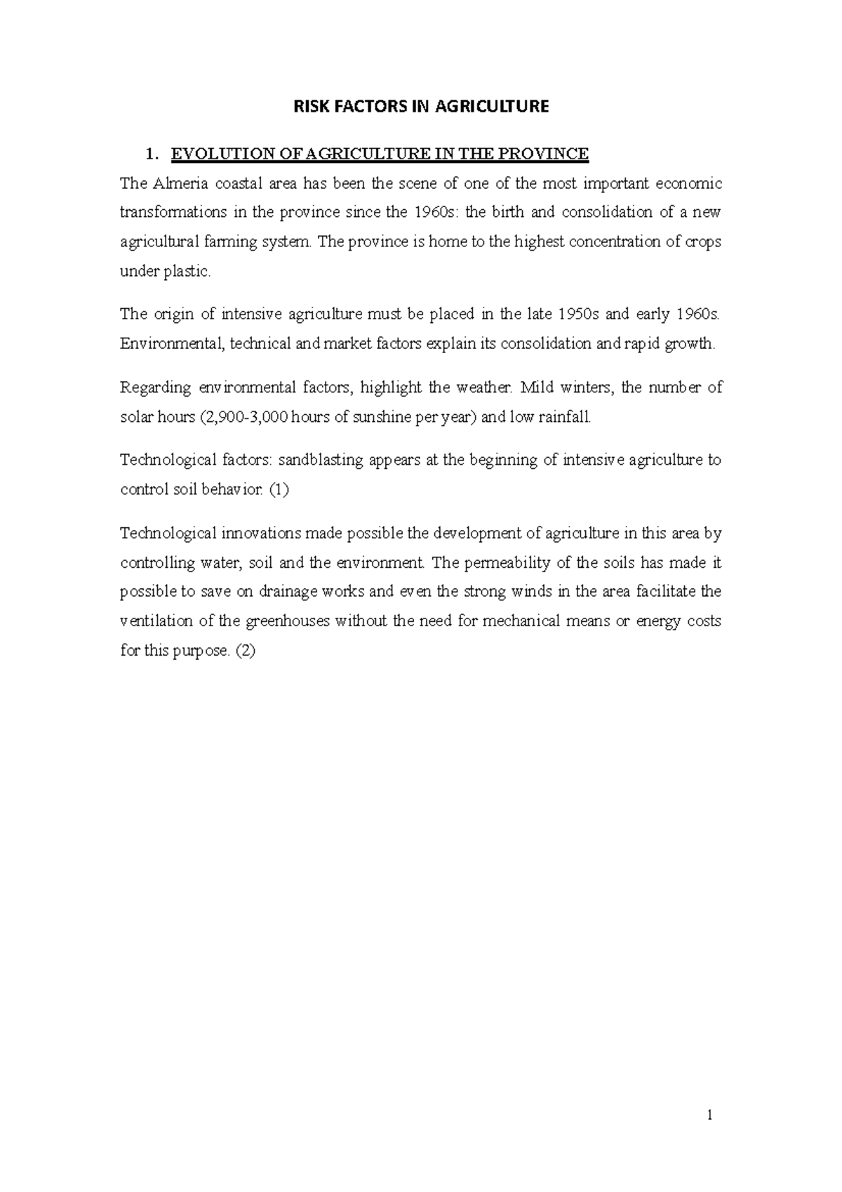 RISK Factors IN Agriculture - 1 RISK FACTORS IN AGRICULTURE 1 ...