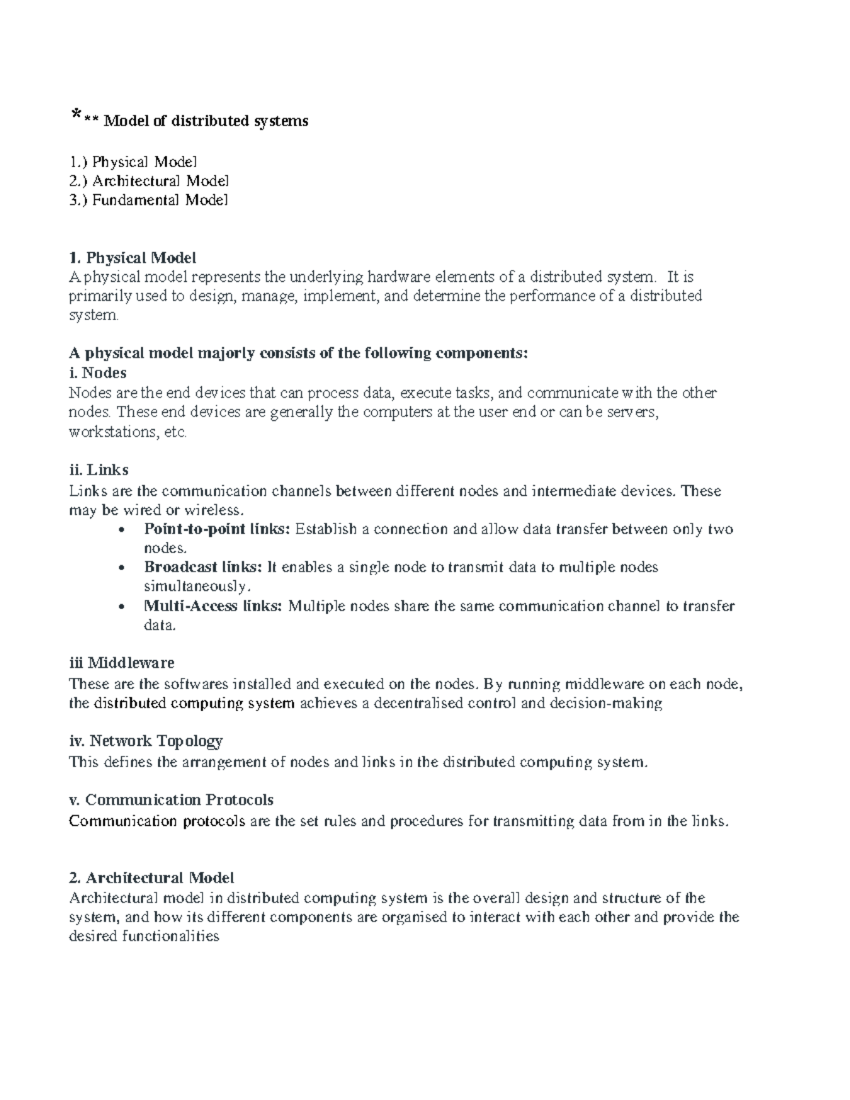 DS unit 1 - Good notes - *** Model of distributed systems 1.) Physical ...