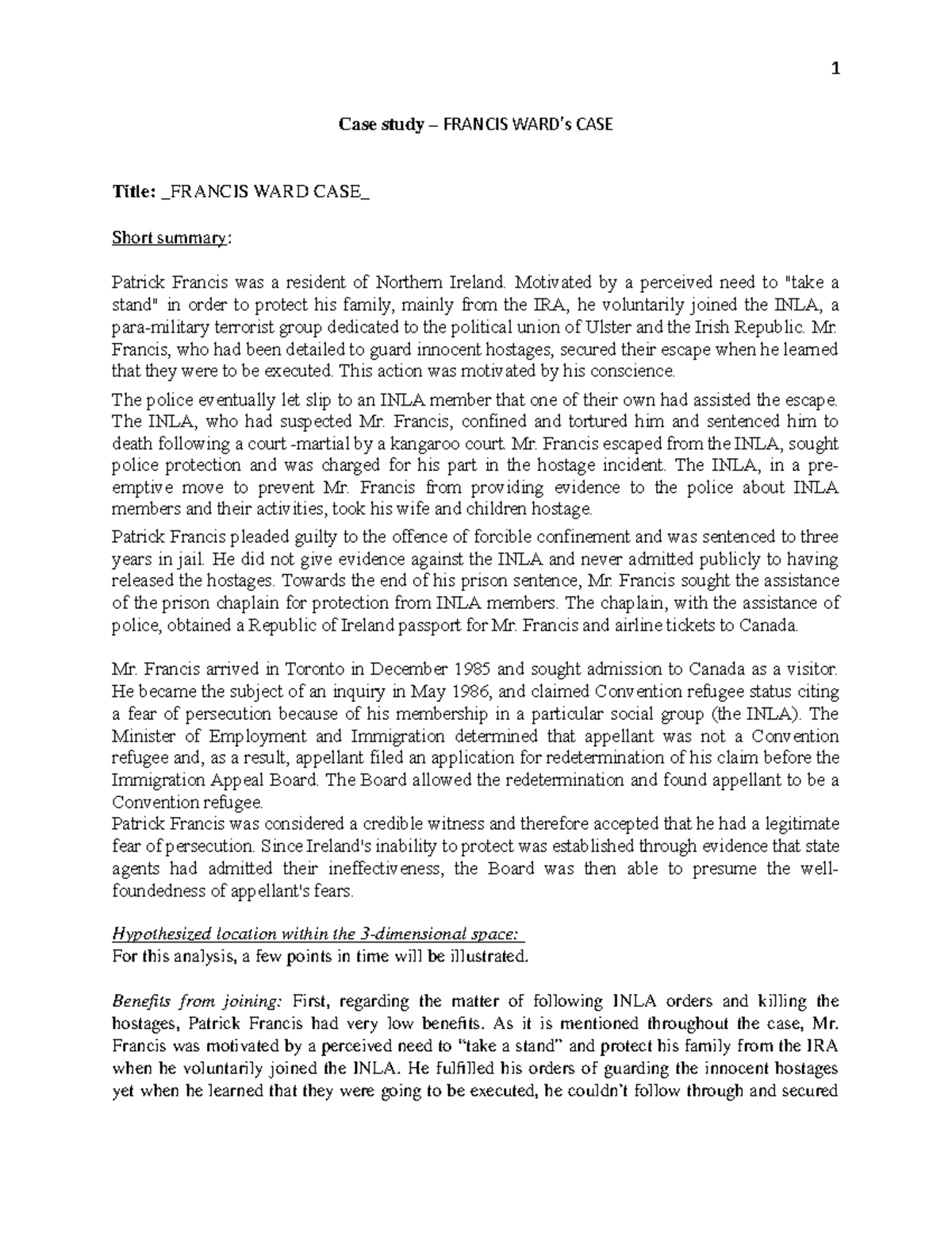 Case study – Francis WARD’s CASE - Case study – FRANCIS WARD’s CASE ...