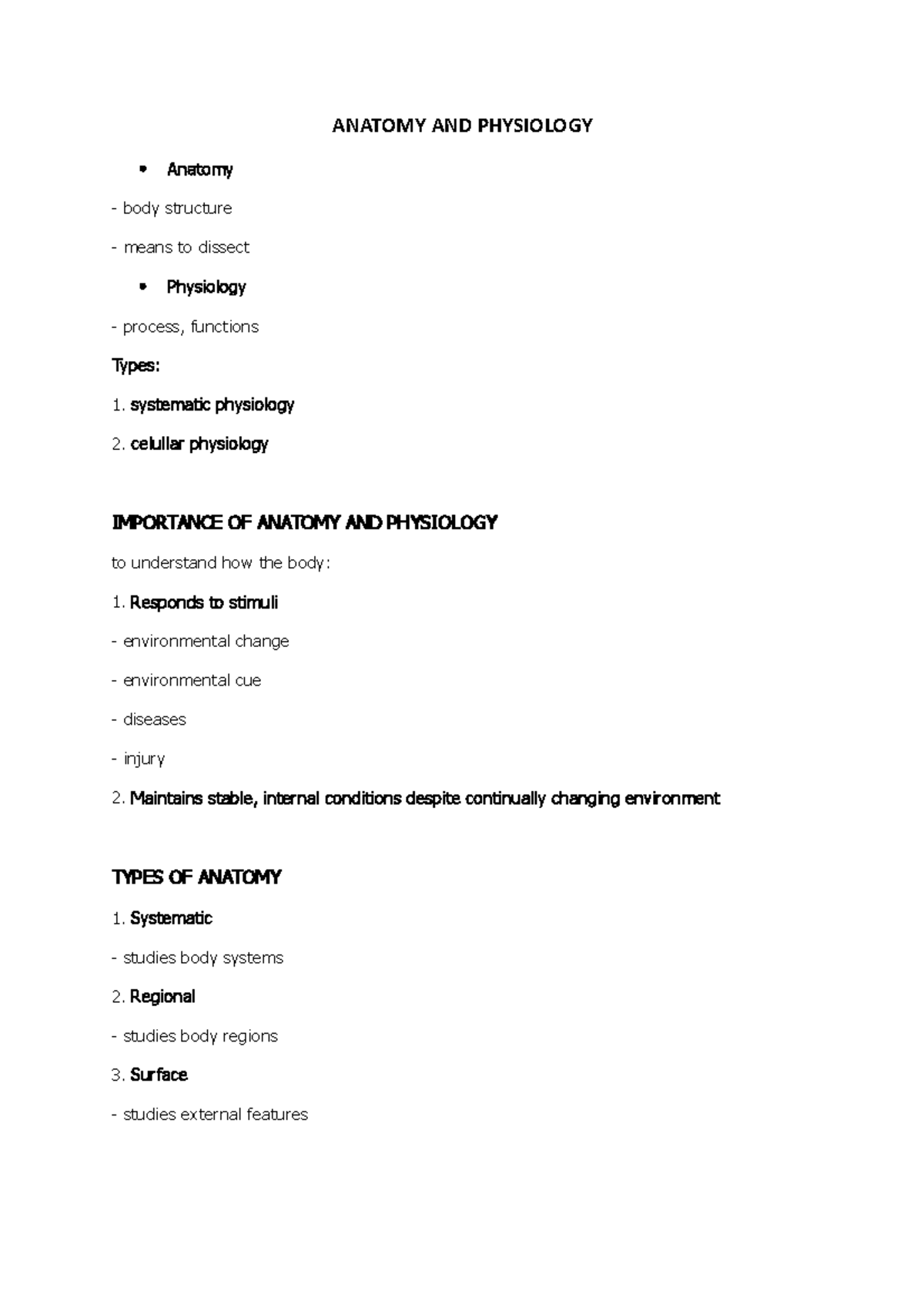 Anaphy intro - ANATOMY AND PHYSIOLOGY Anatomy body structure means to ...