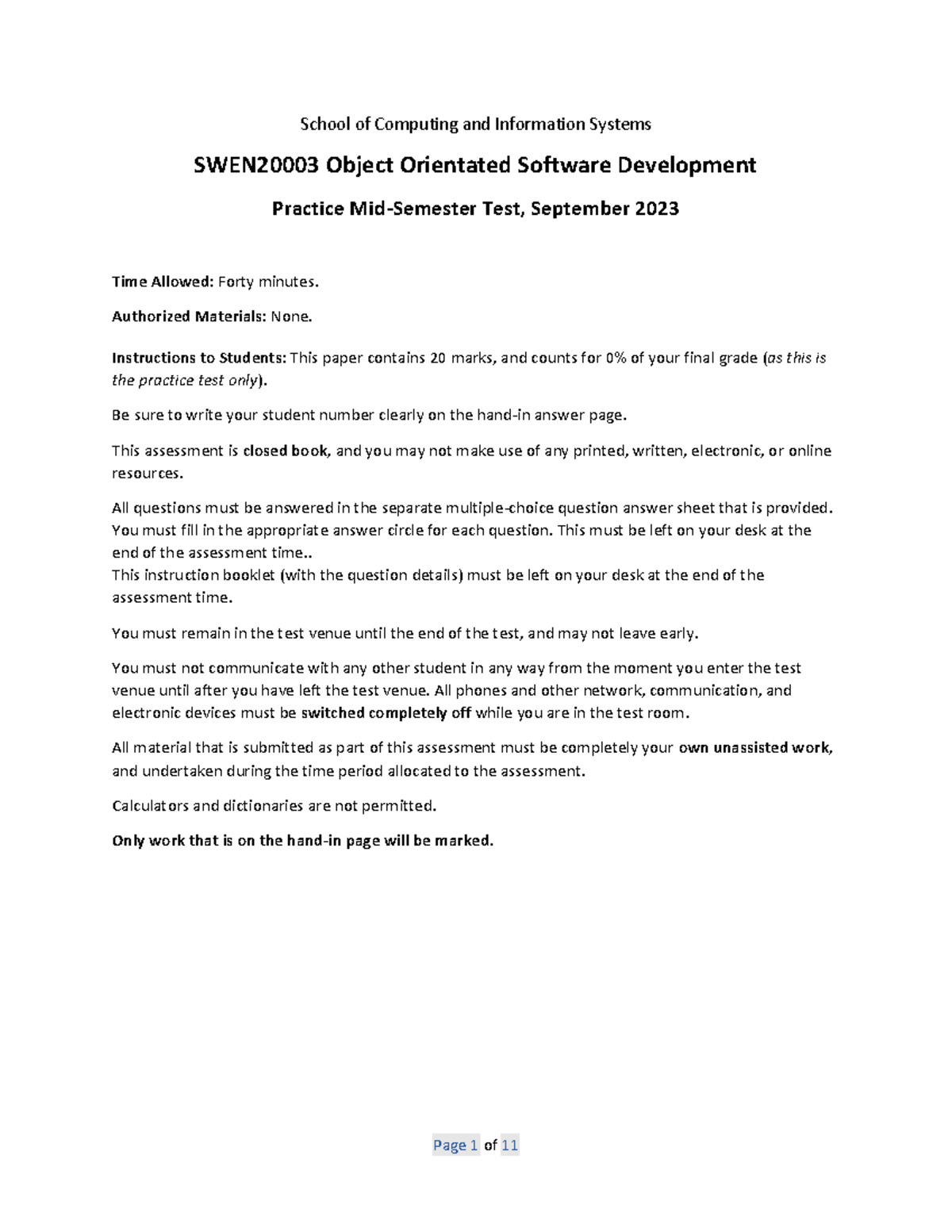 MST 2023 Sem2 (solutions and questions) - SWEN20003 - School of Computing and Information ...