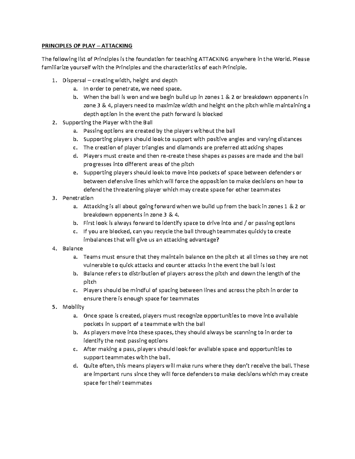 Principles OF PLAY - Attacking - PRINCIPLES OF PLAY – ATTACKING The ...