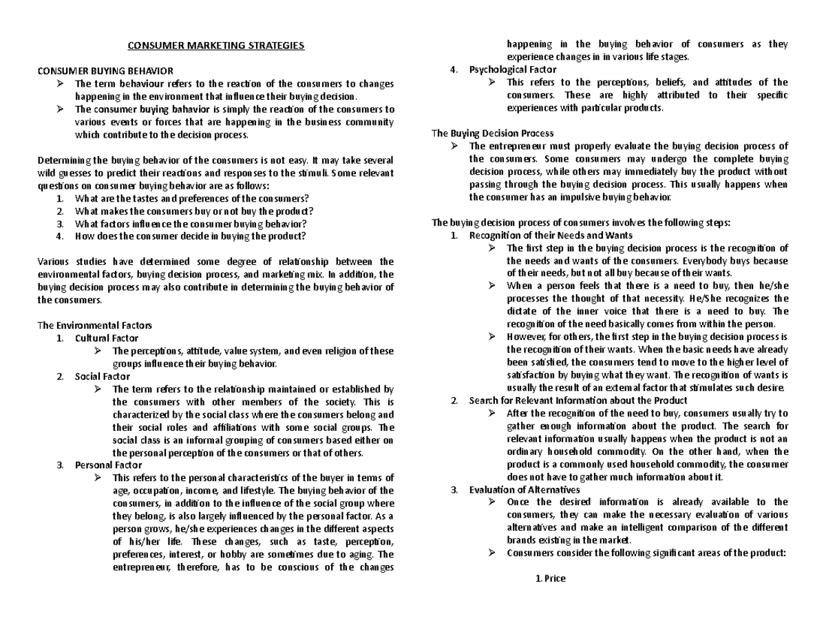 CONSUMER-MARKETING-STRATEGIES - CONSUMER MARKETING STRATEGIES CONSUMER ...