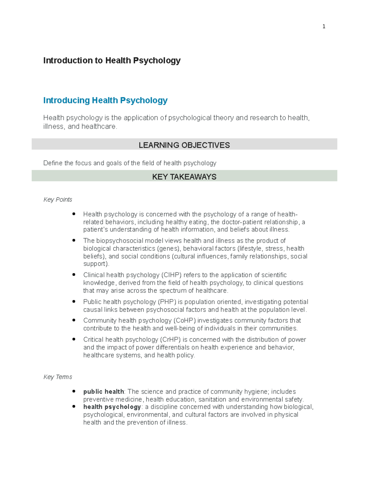 Introduction to Health Psychology - Introduction to Health Psychology ...