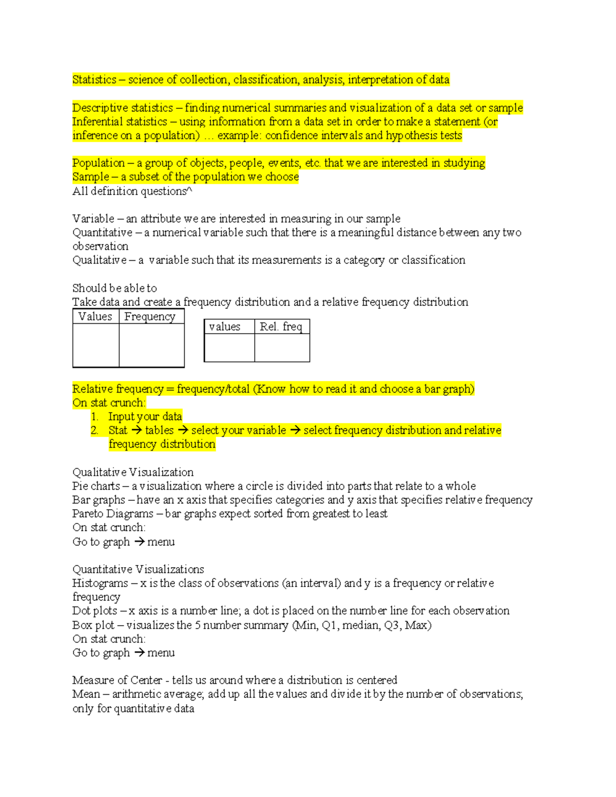 Statistics cheat sheet - Statistics – science of collection ...
