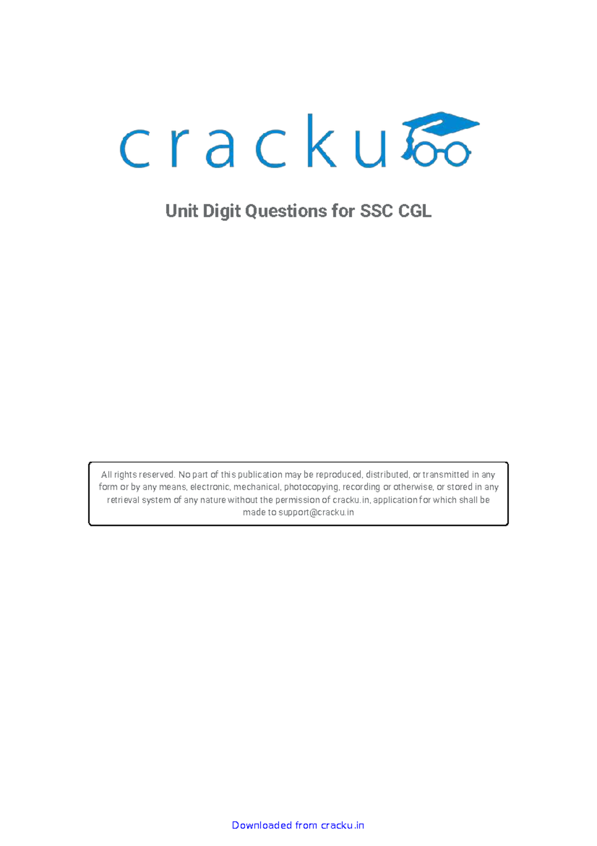 Unit Digit Questions for SSC CGL - No part of this publication may be ...