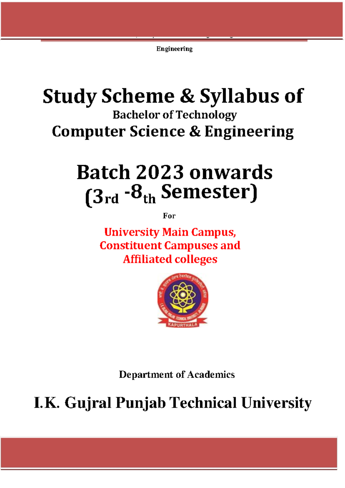 Revised BTech CSE 2023 - syllabus - IK Gujral Punjab Technical ...