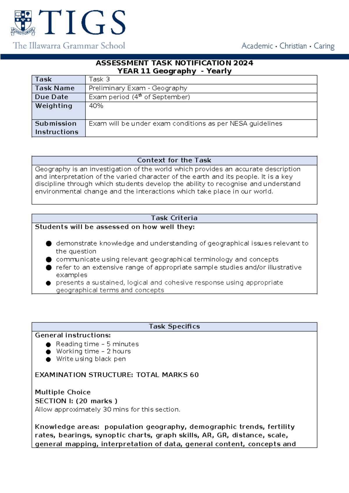 2024 TIGS Task 3 Notification- Yearly Exam - ASSESSMENT TASK ...